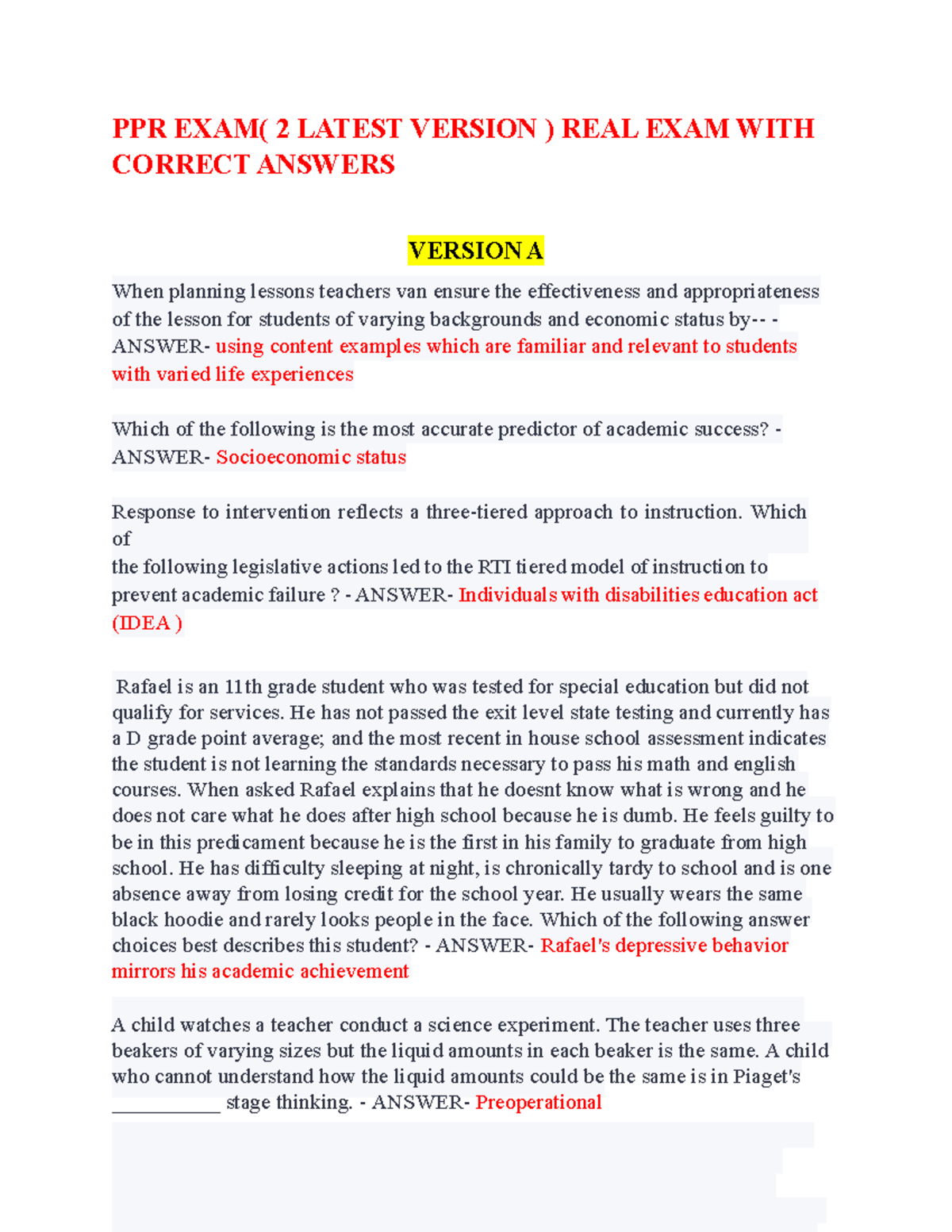 PPR EXAM - Comprehensive Study Guide with Latest Exam Questions - Studocu