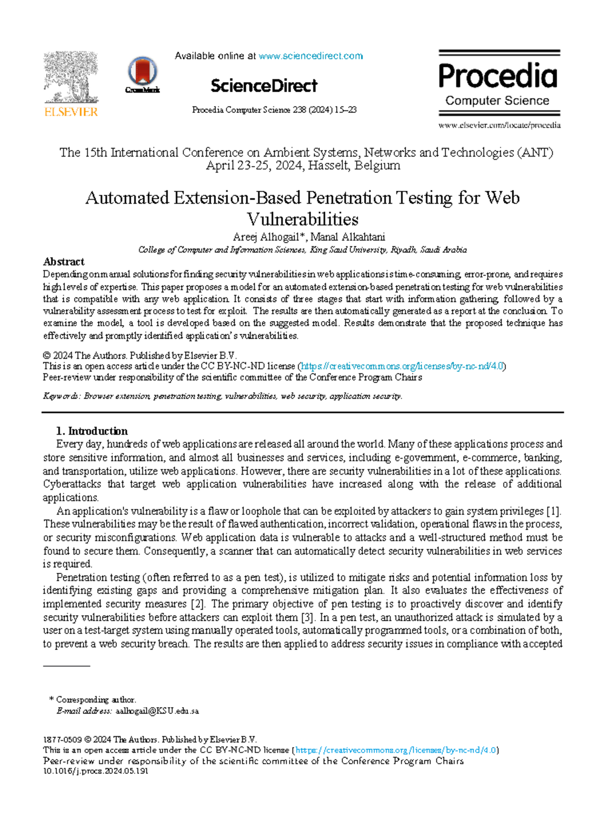 Automated Pen Testing Model for Web Vulnerabilities - 2024 Conference ...