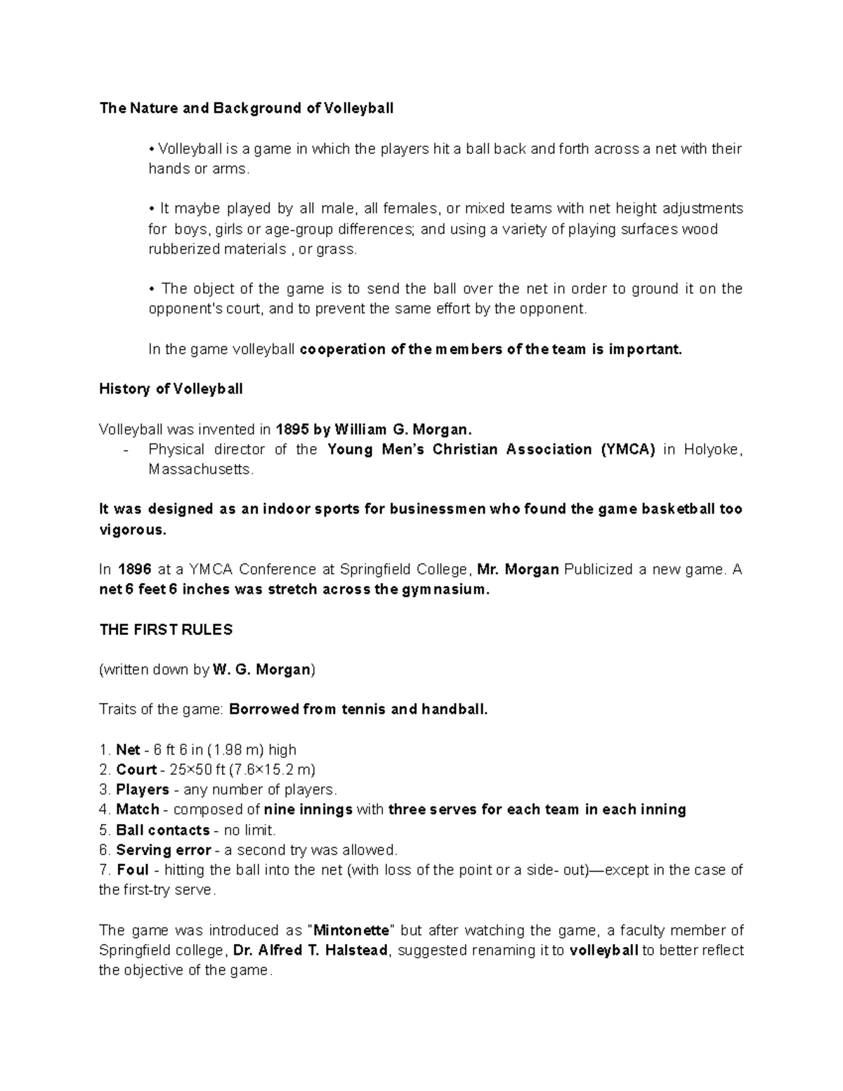 P.E. 4 Preliminary Study Notes on Volleyball: History and Rules - Studocu