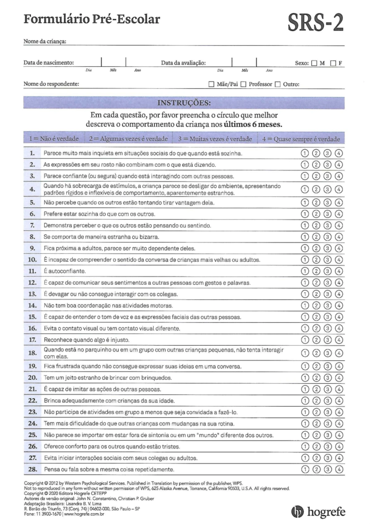 Manual da Escala de Responsividade Social SRS-2 - Segunda Edição - Studocu