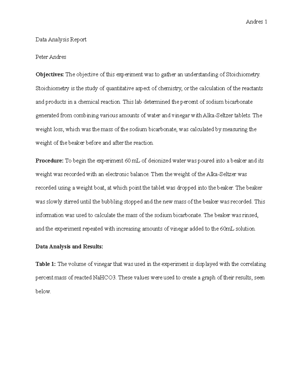 Alka Seltzer Lab Report: Stoichiometry Analysis of Reaction Data - Studocu