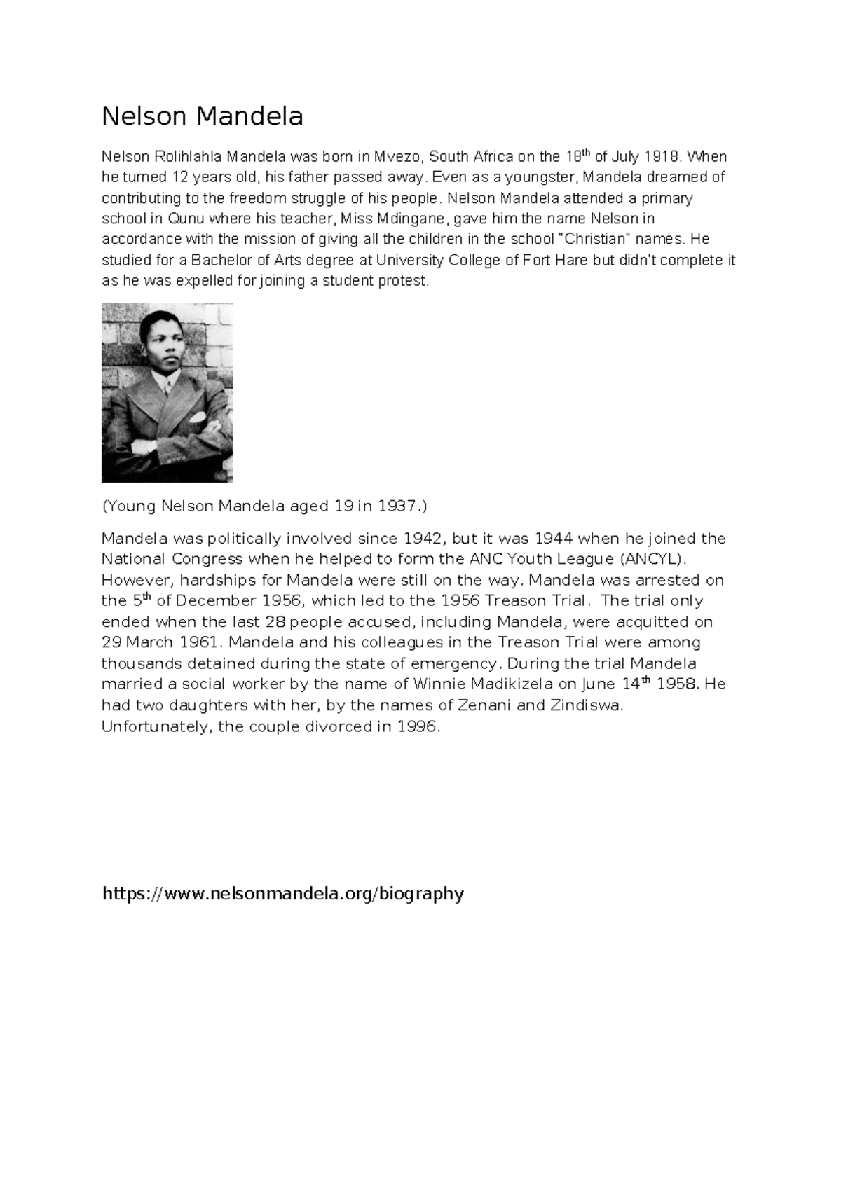 Nelson Mandela: A Journey Through Struggle and Triumph - Studocu