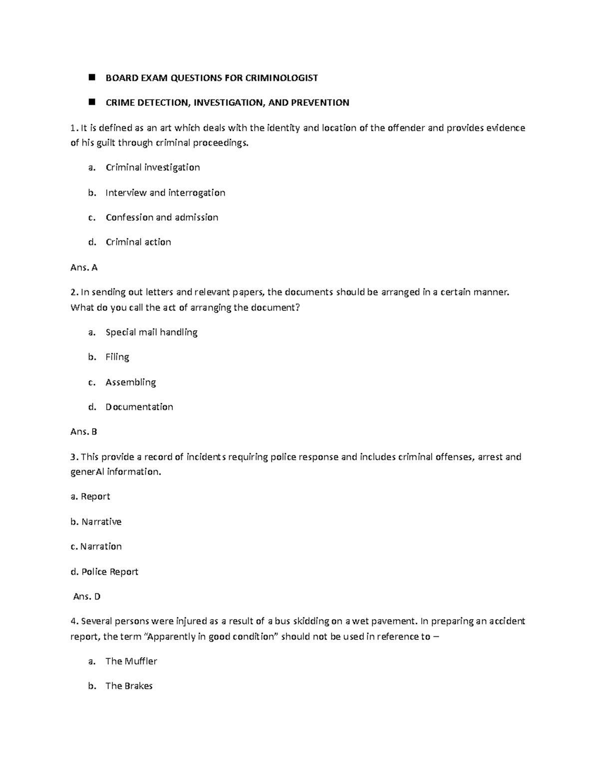 CDI - Criminologist Board Exam Review Notes and Key Questions - Studocu