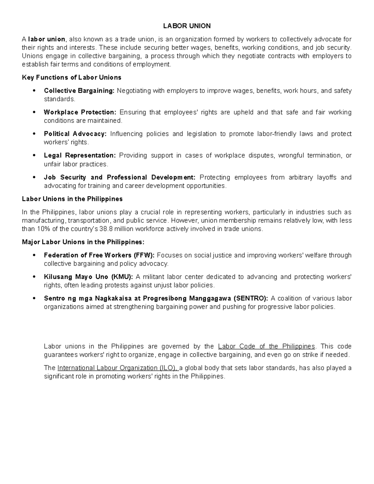 Labor Union Notes: Key Functions & Collective Bargaining (4RT4TYY ...