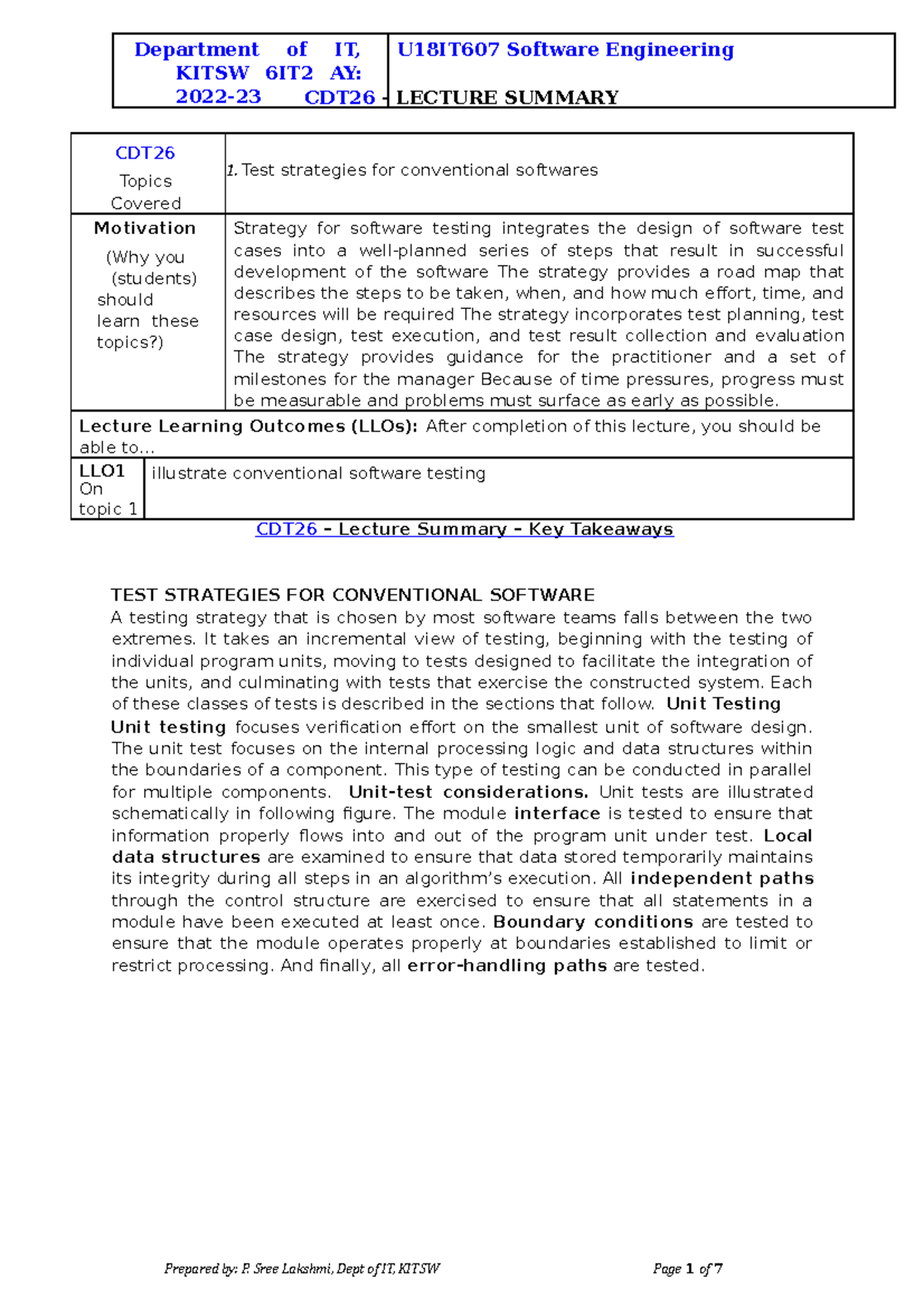 CDT26 - Lecture Summary: Test Strategies for Conventional Software ...