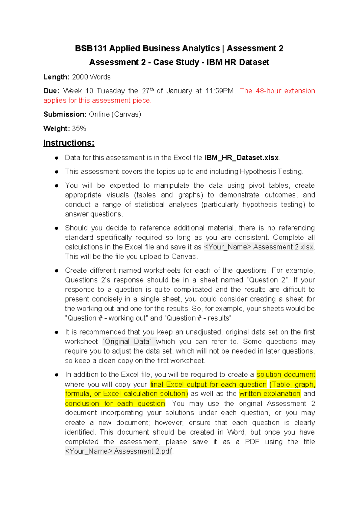 BSB131 Applied Business Analytics Assessment 2: Case Study on IBM HR Dataset - Studocu