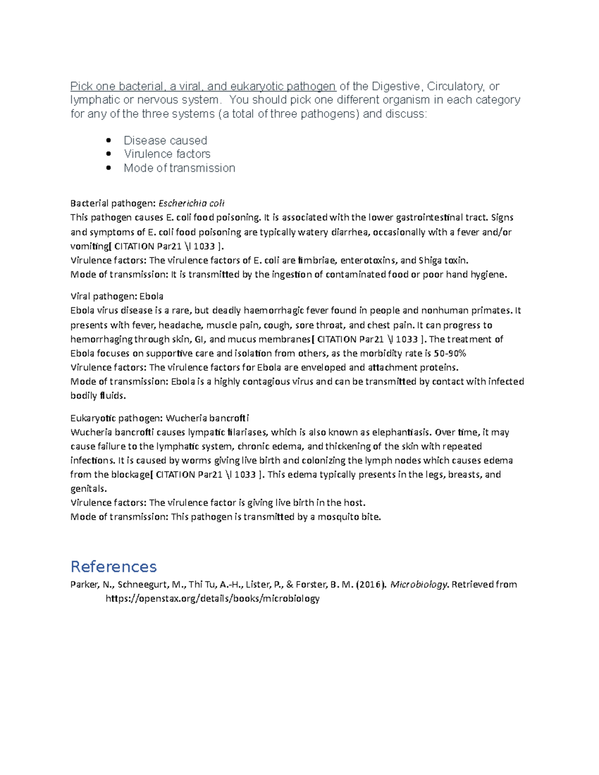 Bio 101 Week 10 Discussion Pathogens Of Digestive Circulatory