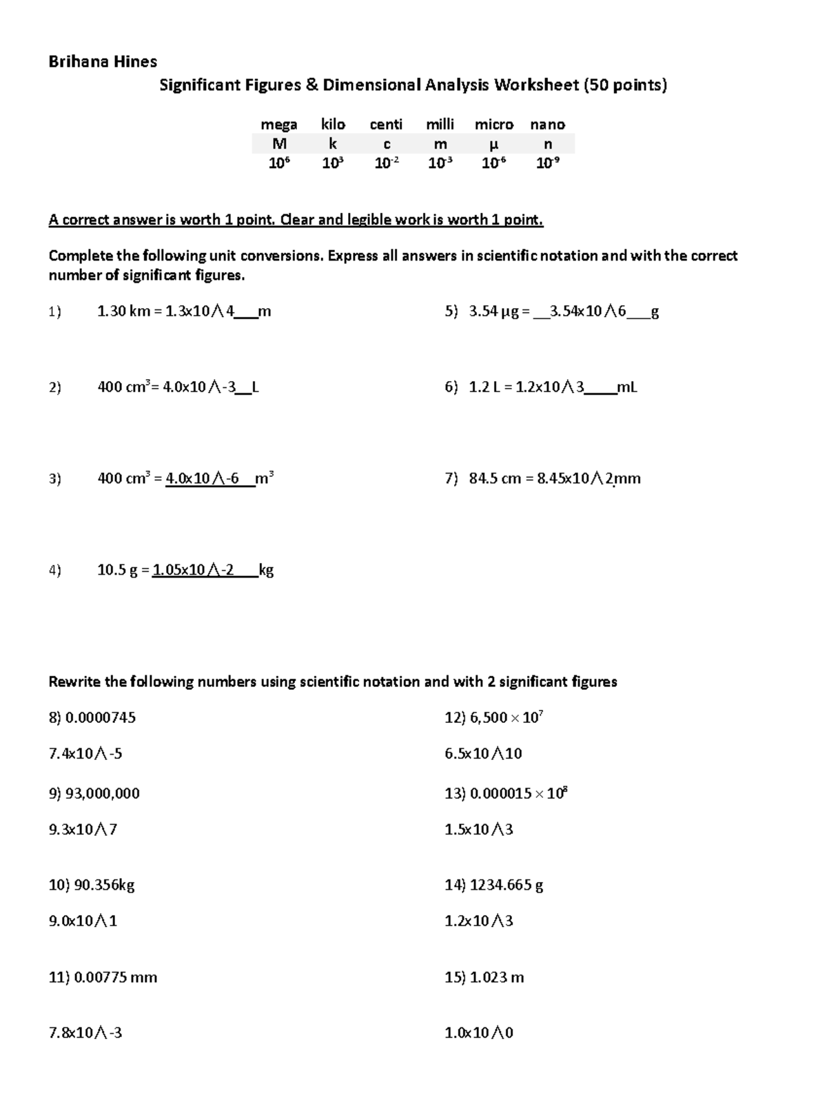 2. Significant Figures - Worksheet-2 - Brihana Hines Significant ...