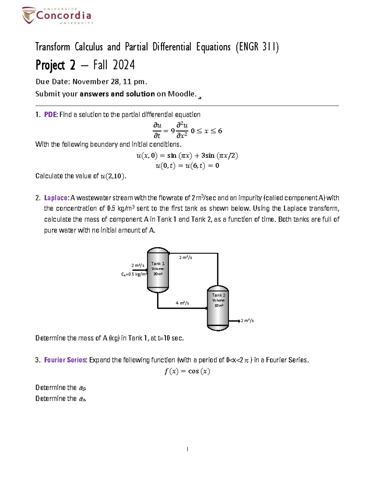 PDE and Laplace Transform Solutions for ENGR 311 Project 2 - Studocu