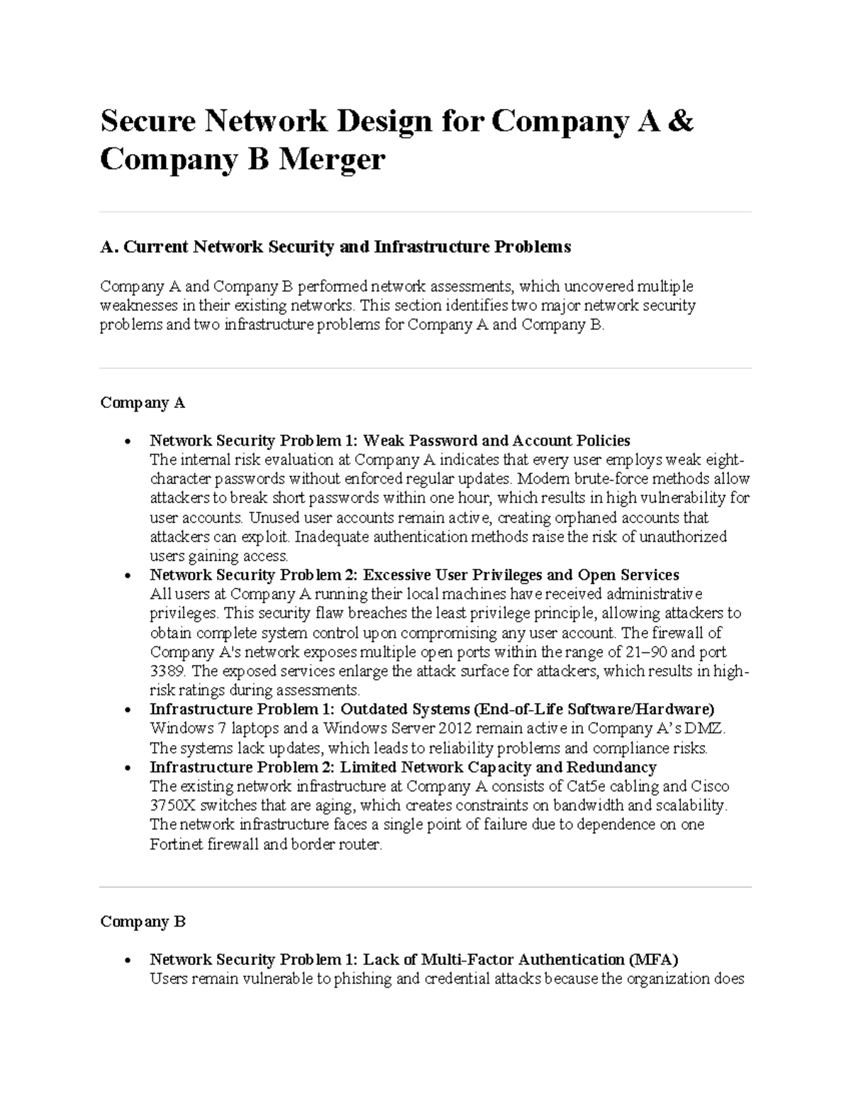 D482 - Final Exam - Secure Network Design for Company A & B Merger ...