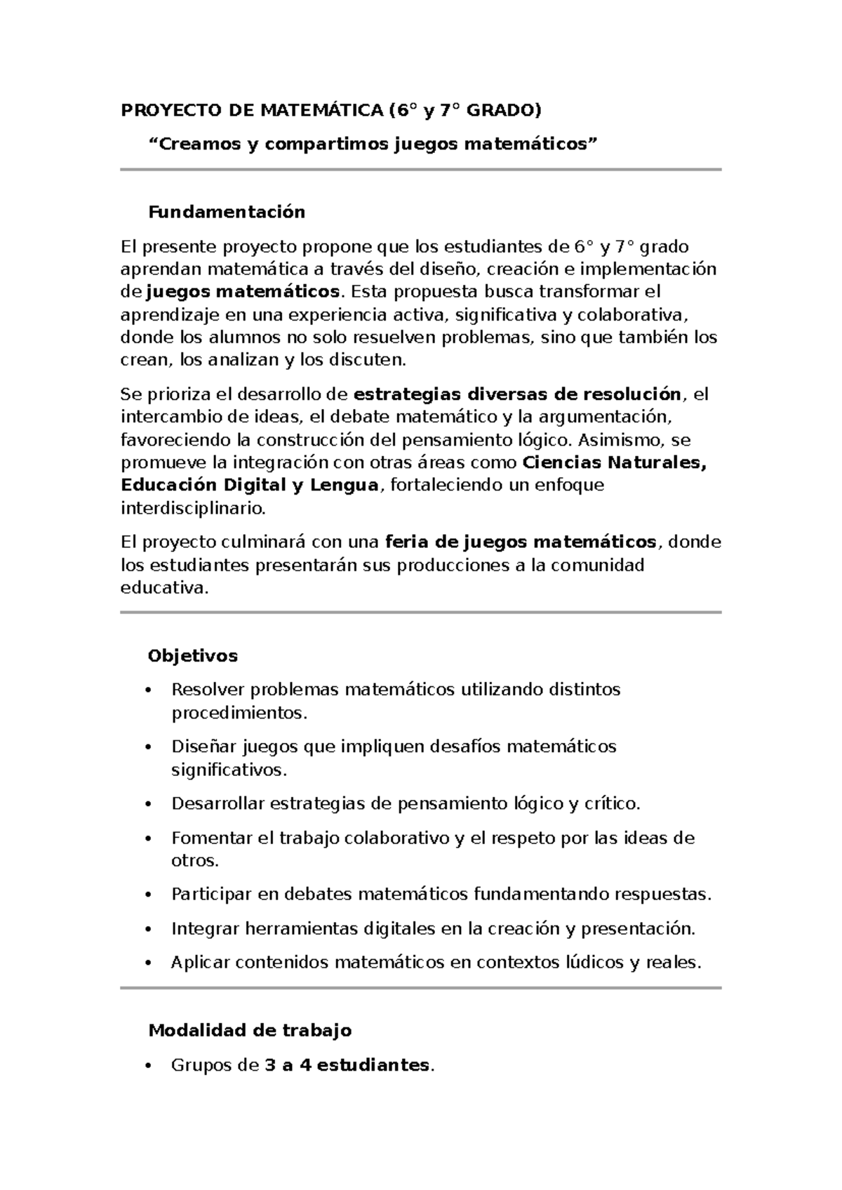 Proyecto de Matemática: Creación de Juegos Interactivos (Grado) - Studocu