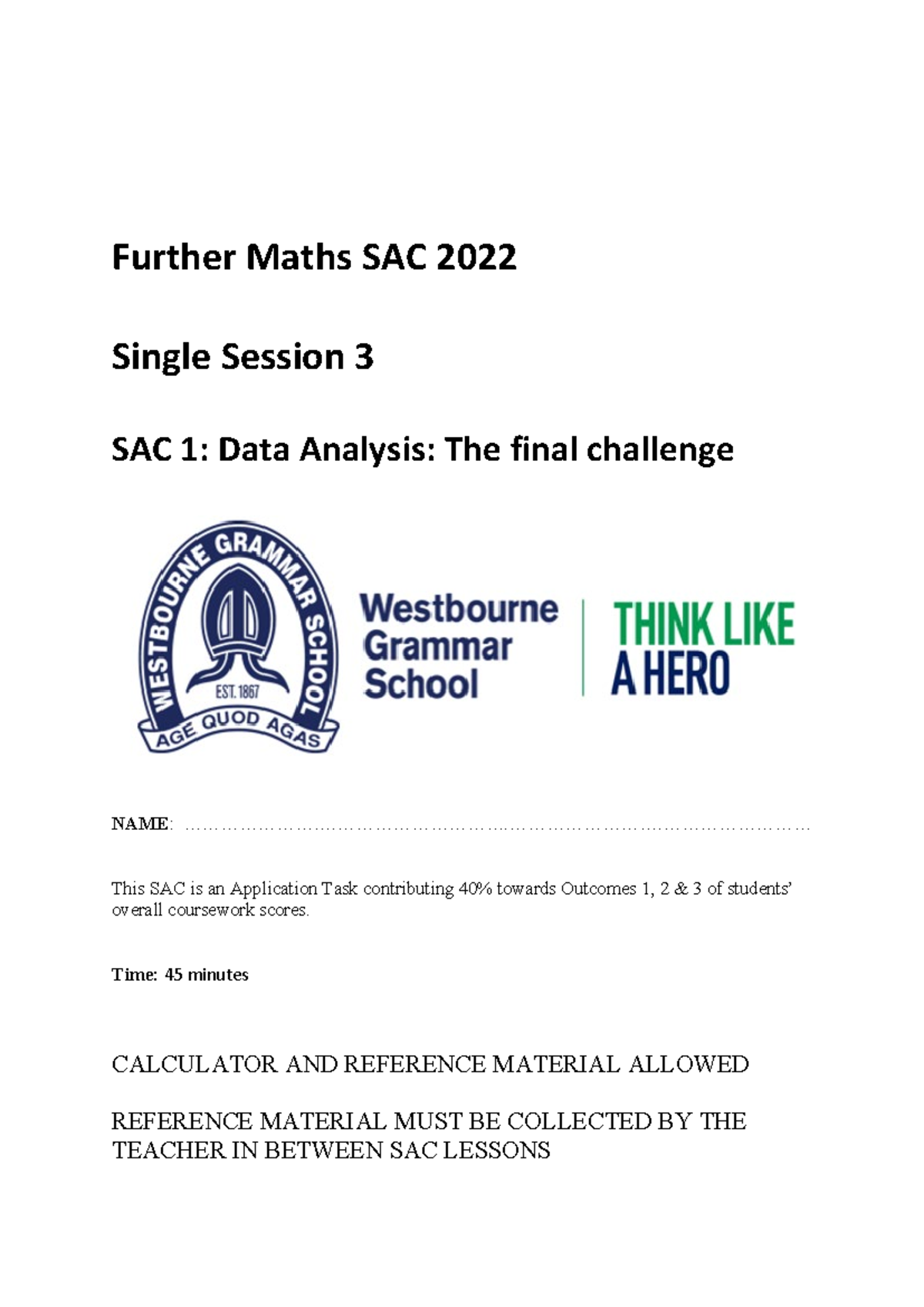 2022 Further Maths SAC 1: Data Analysis Final Challenge - Studocu