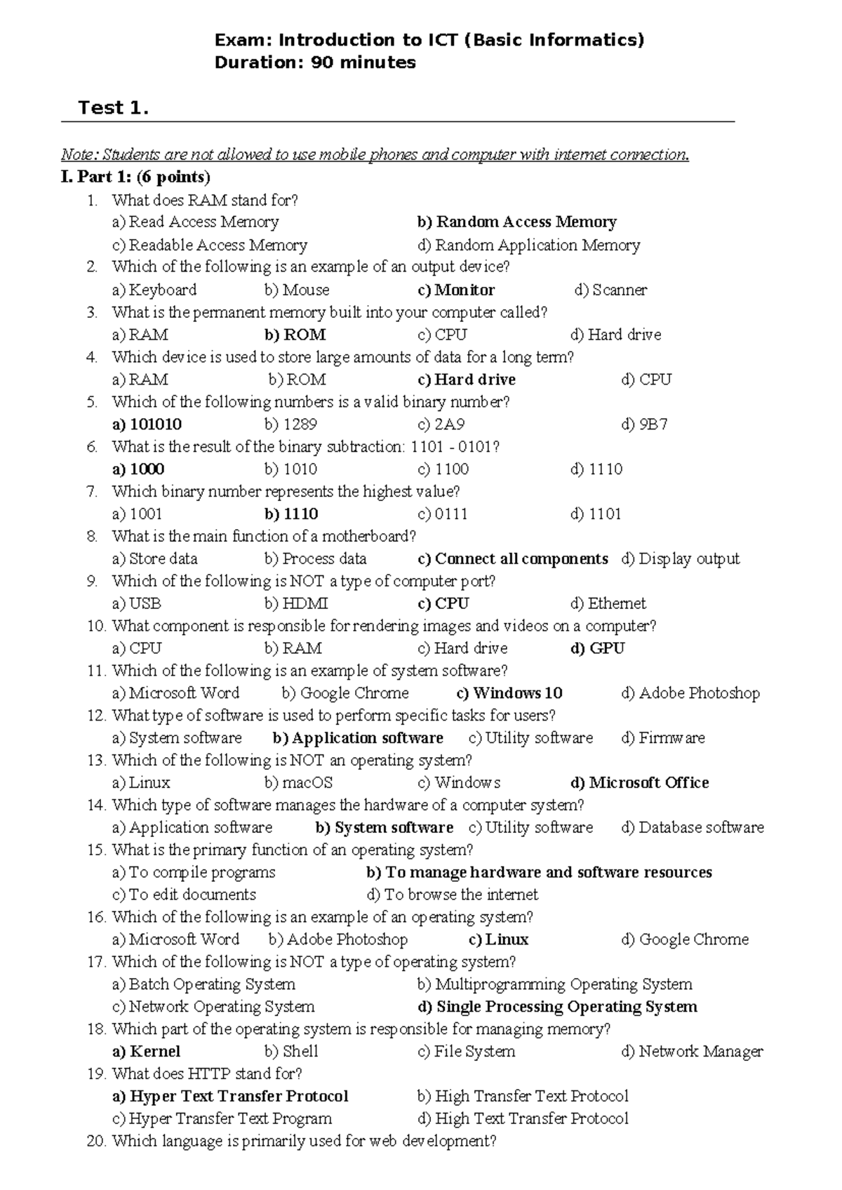 Final Exam: Introduction to ICT (Basic Informatics) Test Review - Studocu