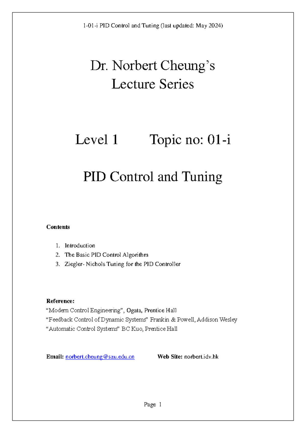 Level 1 Lecture 01-i: PID Control & Tuning Overview - Studocu