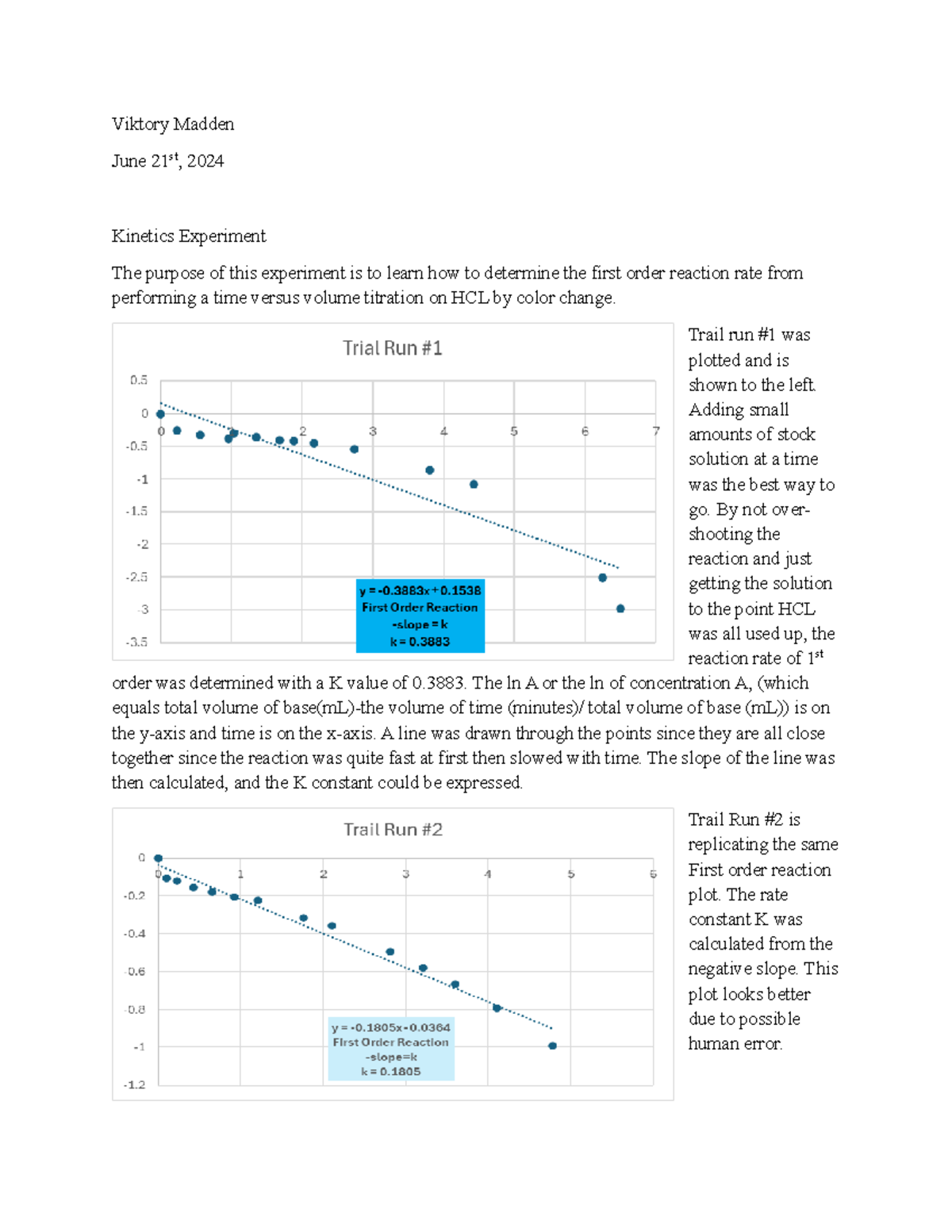 Kinetics Lab Report: Determining 1st Order Reaction Rate - Studocu