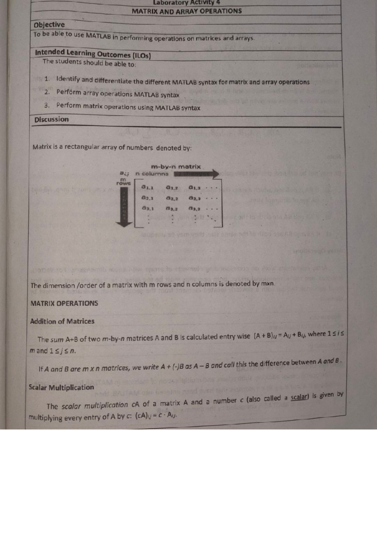 Laboratory Activity 4: Matrix & Array Operations in MATLAB - Studocu