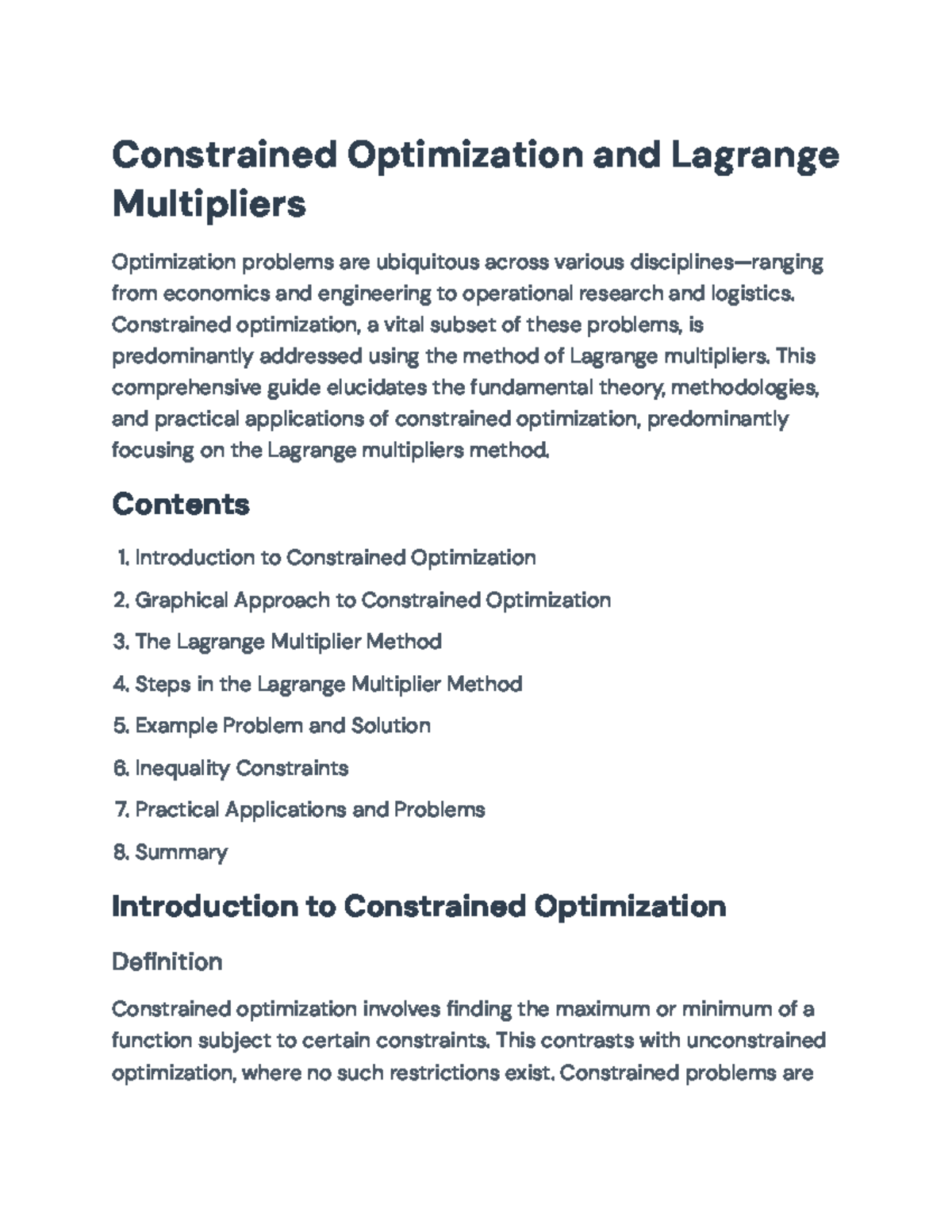 Constrained Optimization: Overview of Lagrange Multipliers Method - Studocu
