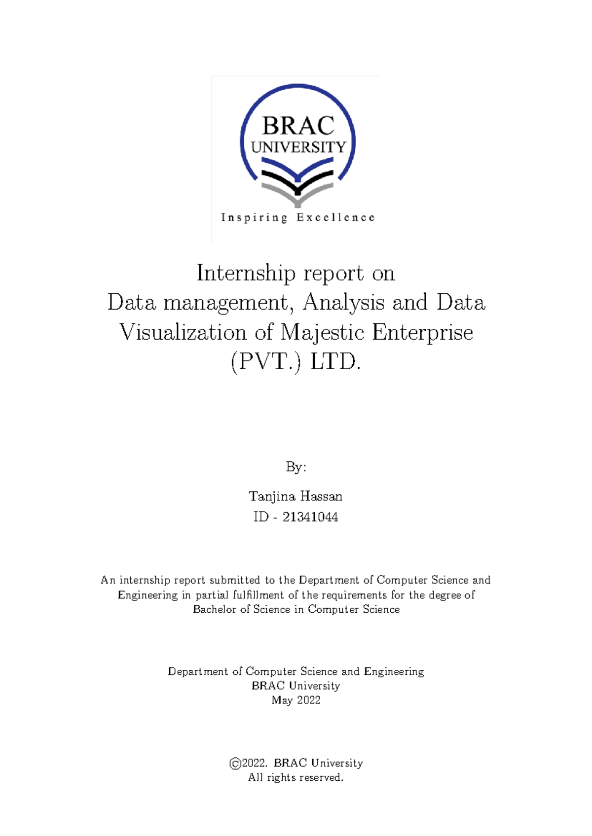 21341044 CSE - Internship Report on Data Management & Analysis - Studocu