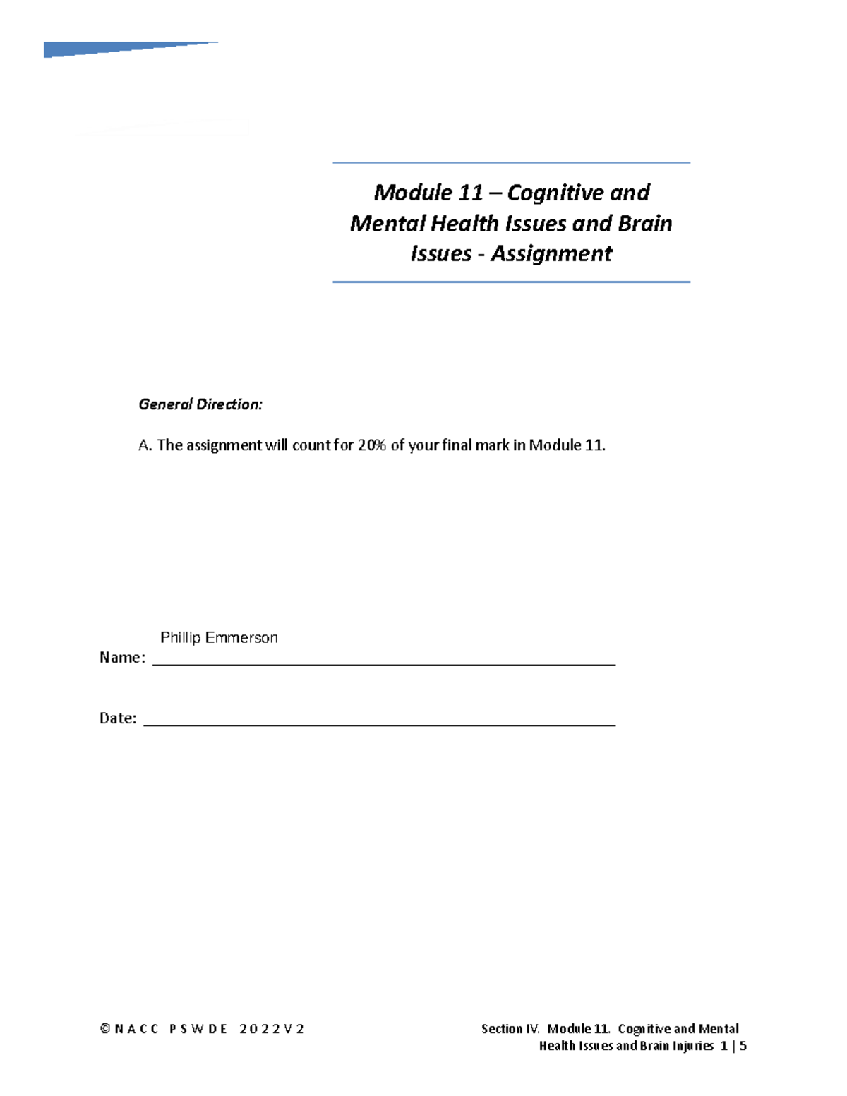 IV-12.1 Assignment - Module 11 Cognitive & Mental Health Issues - Studocu
