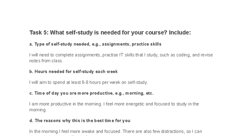 Task 5: Self-Study Requirements for Your Course - Studocu