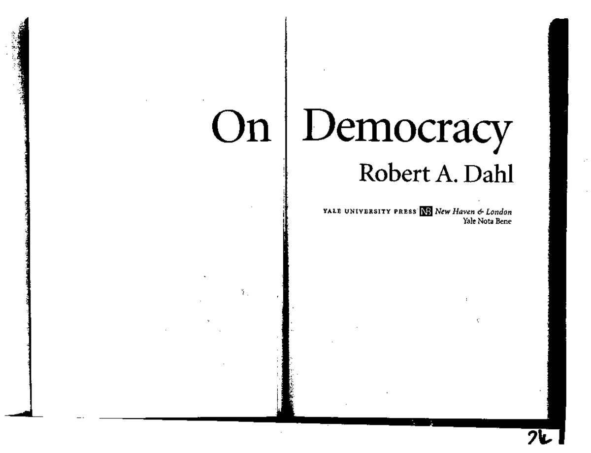 On Democracy: Understanding the Concept in Chapter 4 (YALE 7k) - Studocu