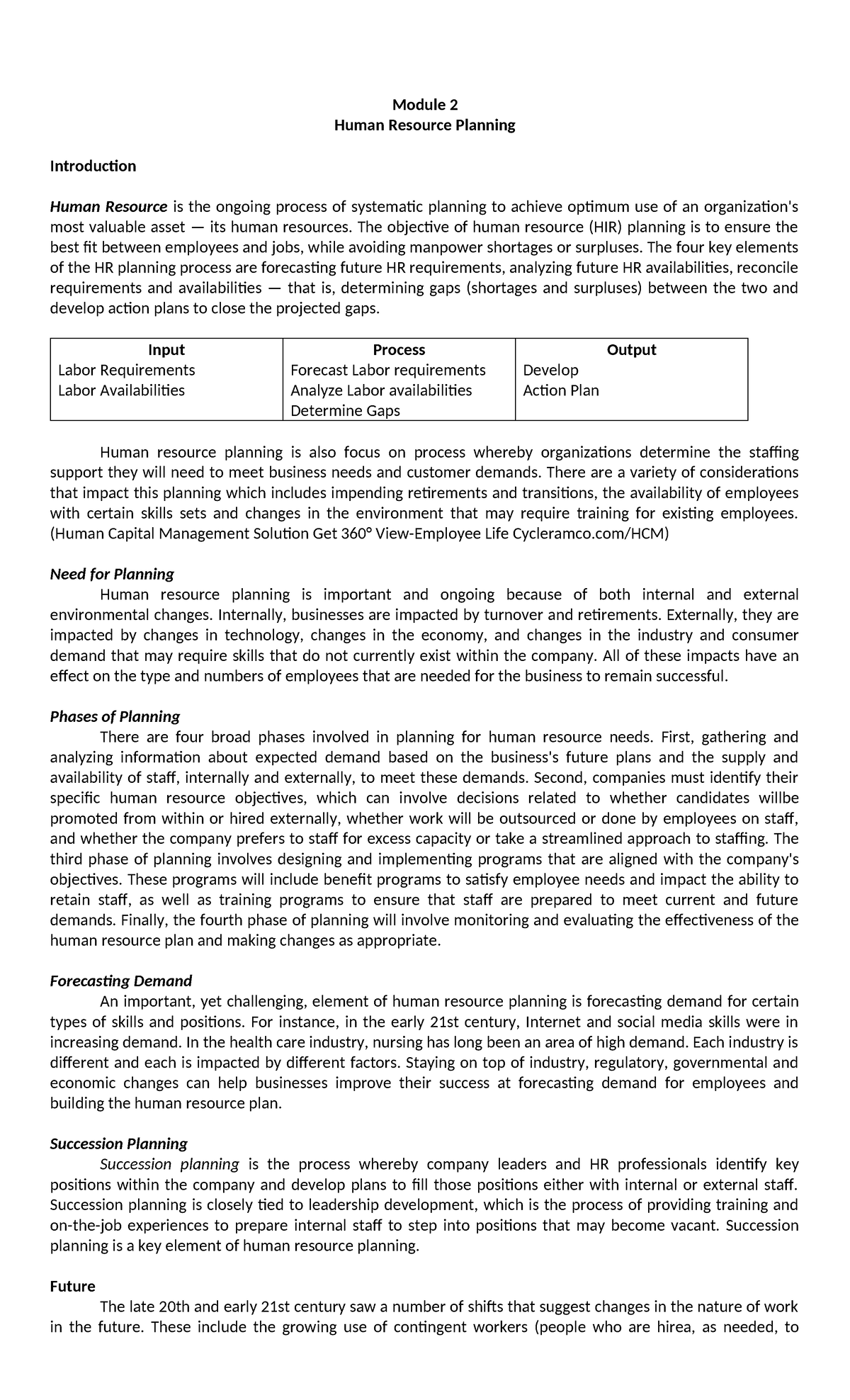 Module 2 - lecture - Module 2 Human Resource Planning Introduction ...