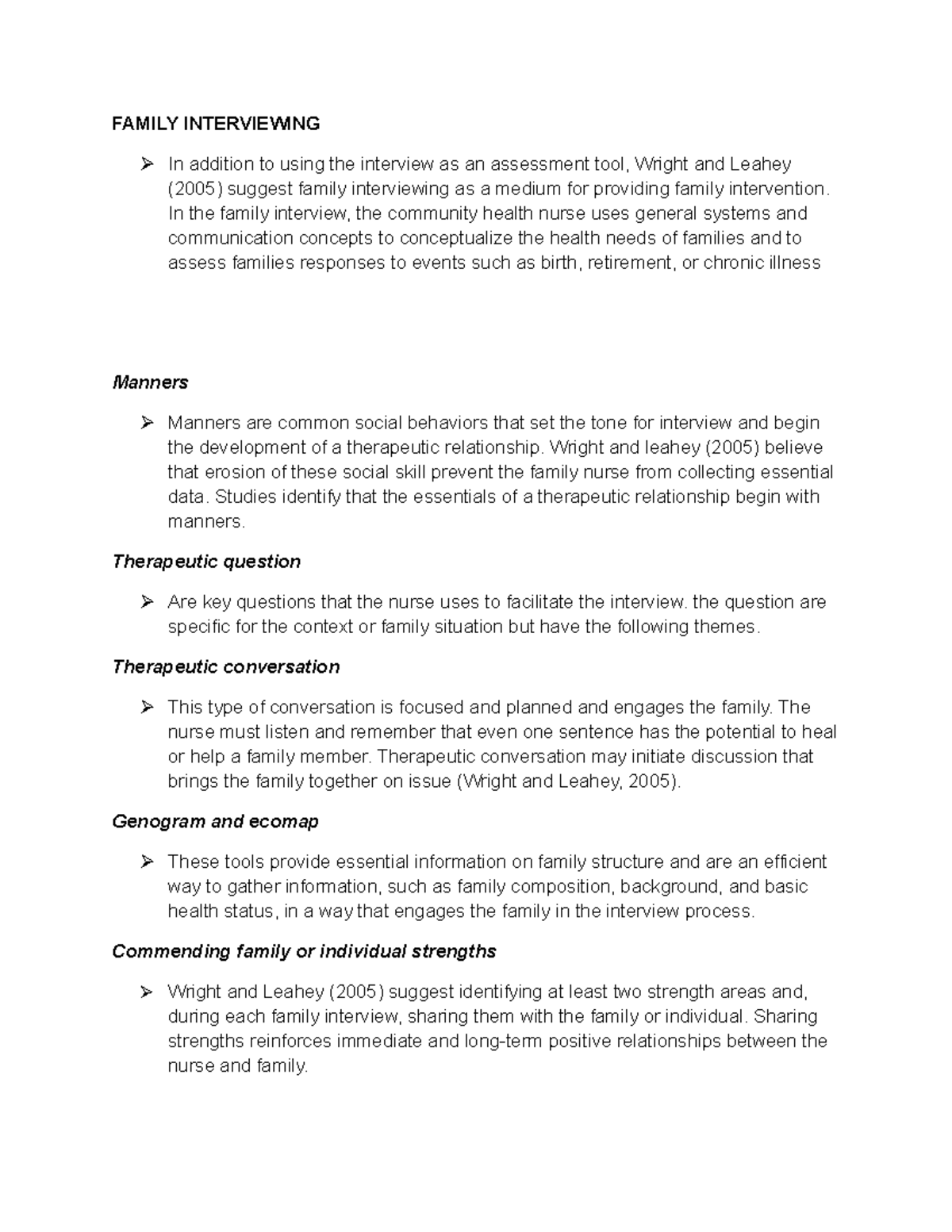 Family Interviewing in Community Health: Principles & Techniques - Studocu