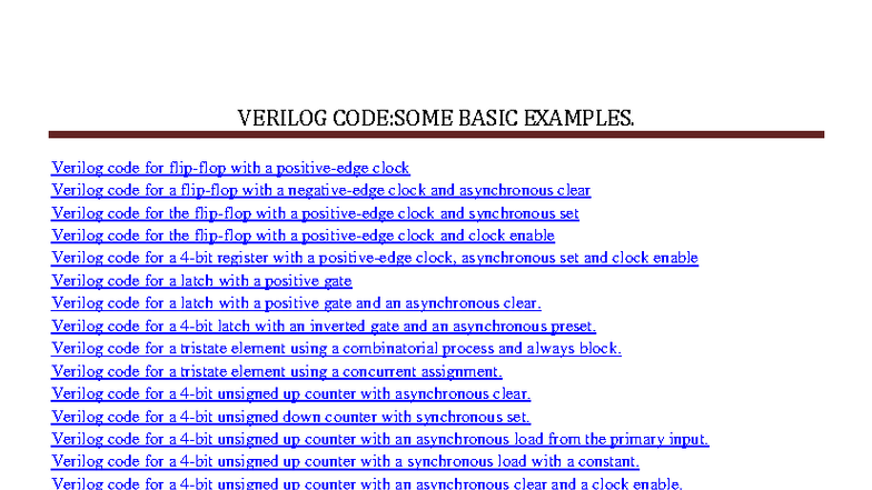 Verilog Code: Basic Examples and Templates for HDL Design - Studocu