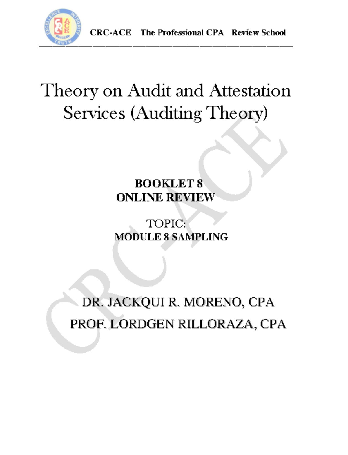 Audit Sampling: Module 8 Overview - CPA Review (CRC-ACE) - Studocu