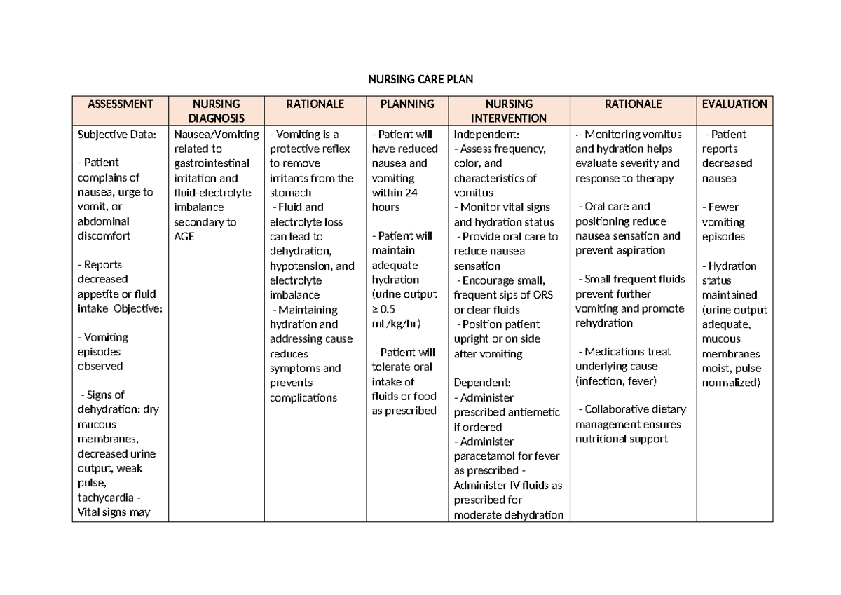 NURS 101: Nursing Care Plan for Gastrointestinal Assessment - Studocu