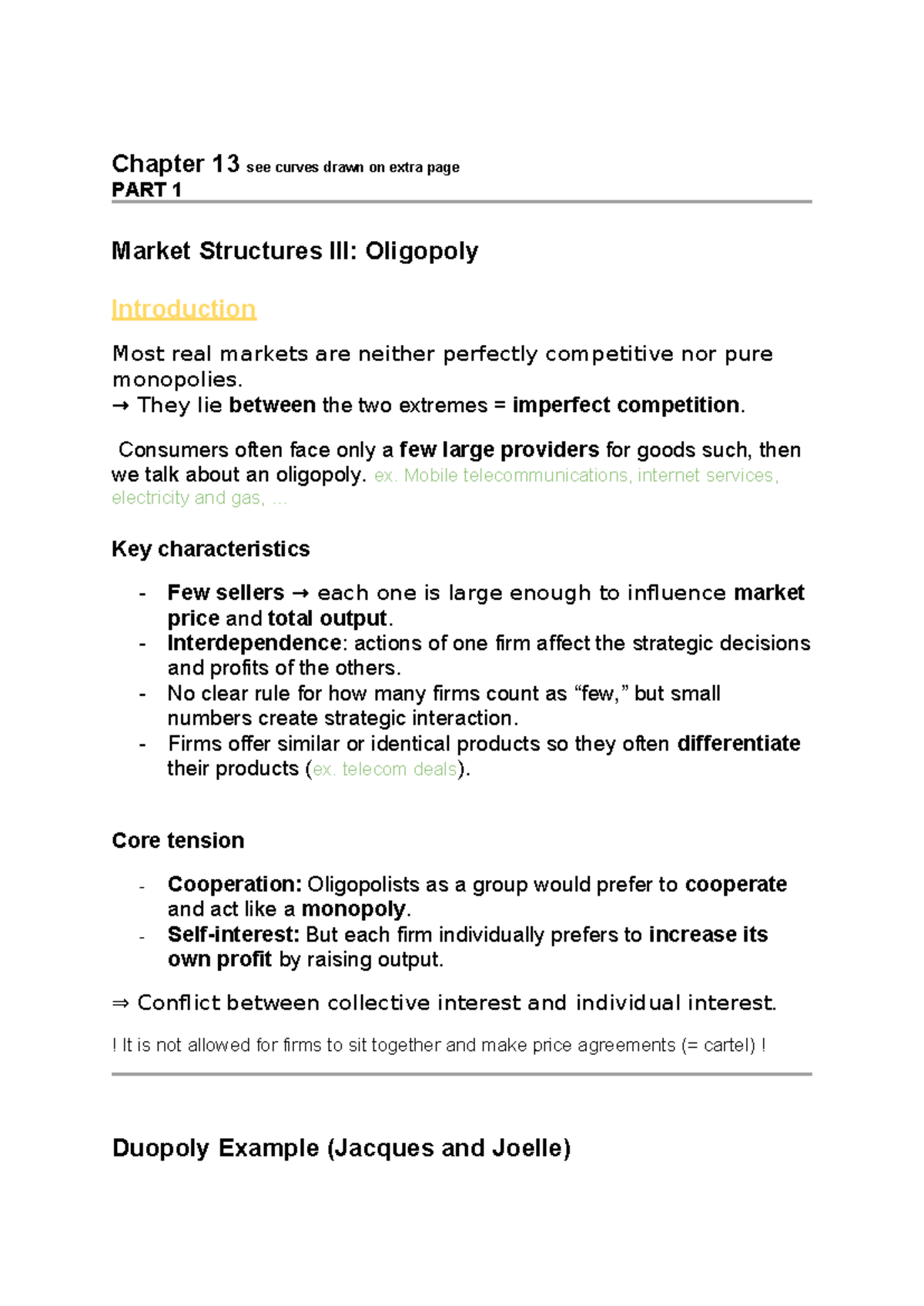 Chapter 13 Economics: Oligopoly Market Structures Overview - Studocu