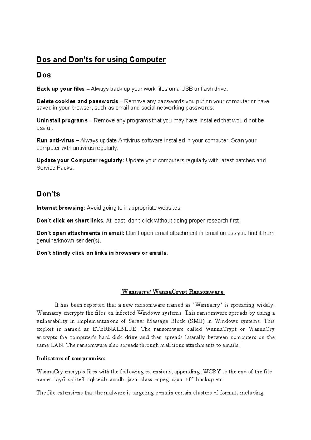 Computer Usage Guidelines: Essential Dos and Don'ts - Studocu