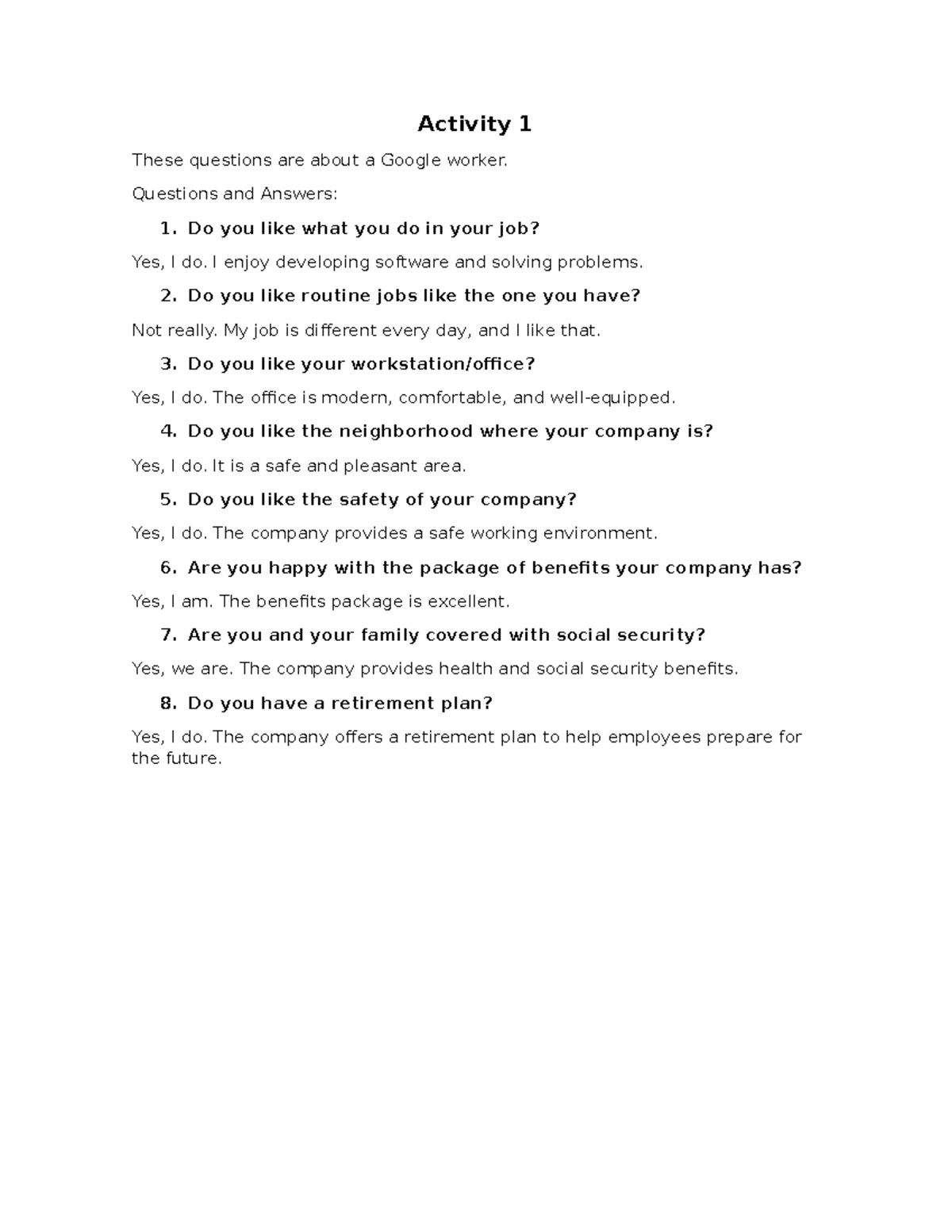 Activity 1 & 2: Insights on Google Employee Experience - Studocu