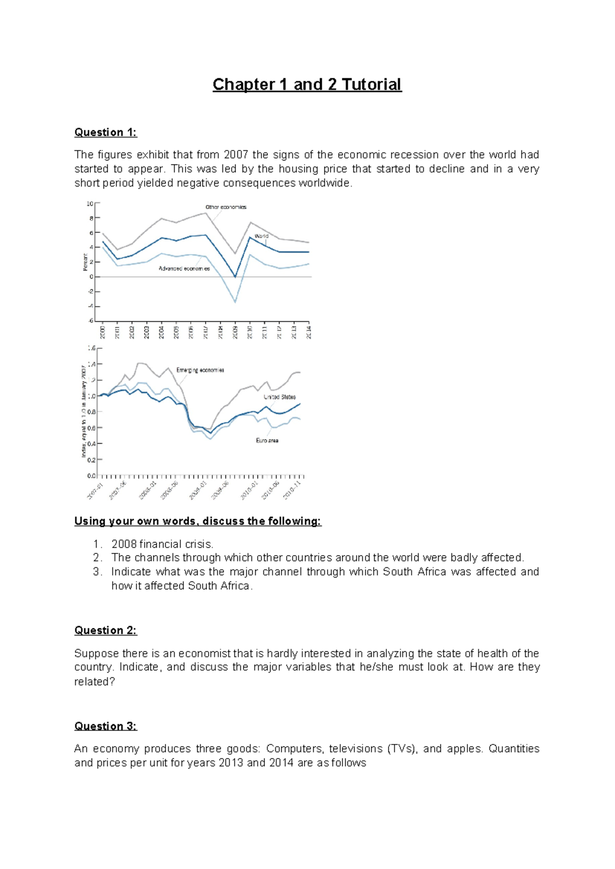ECO 2A Tutorial 1 Worksheet - Chapter 1 and 2 Tutorial Question 1: The ...