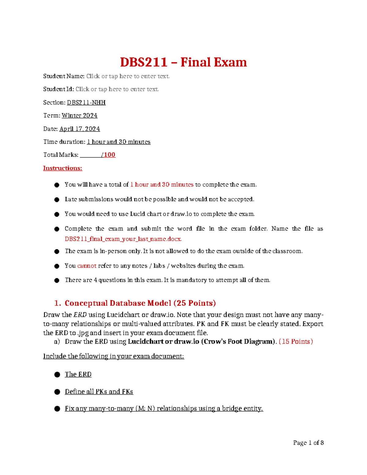 DBS211 Final Exam Guide: Database Design, Normalization & ERD Analysis - Studocu