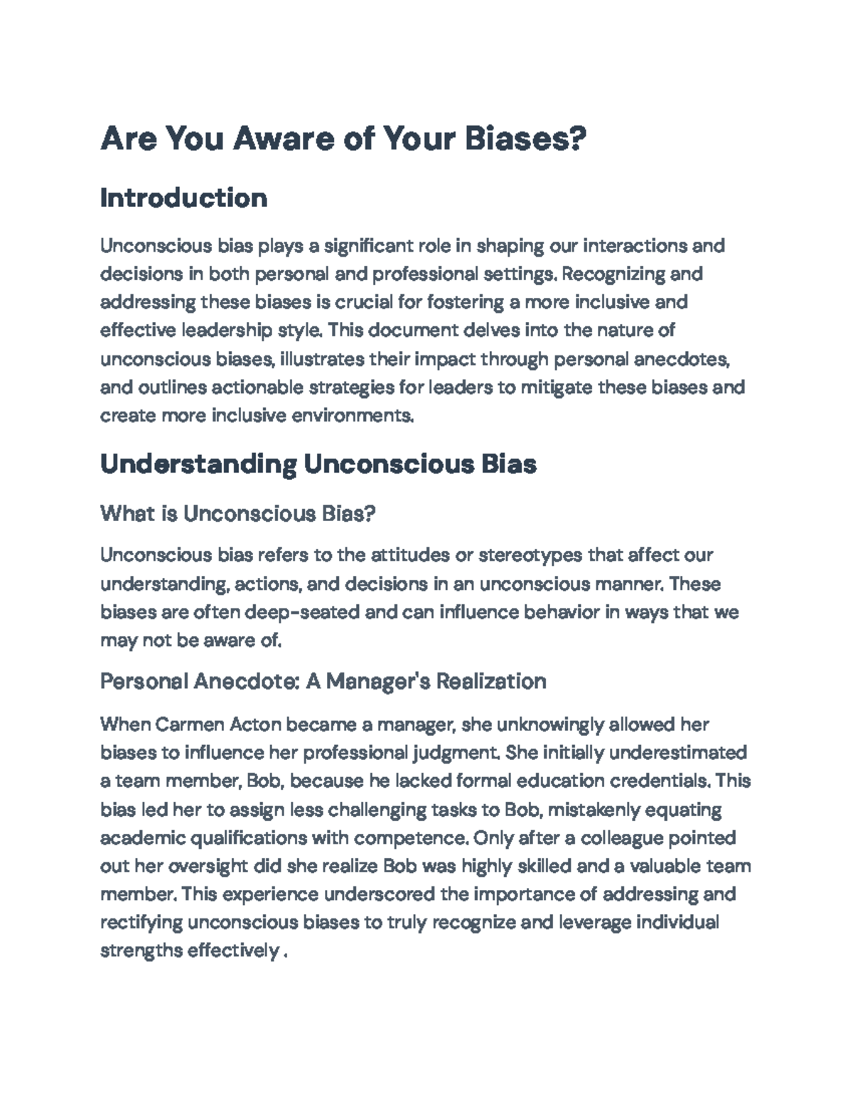 Unconscious Bias and Leadership Strategies: A Guide for Change - Are ...