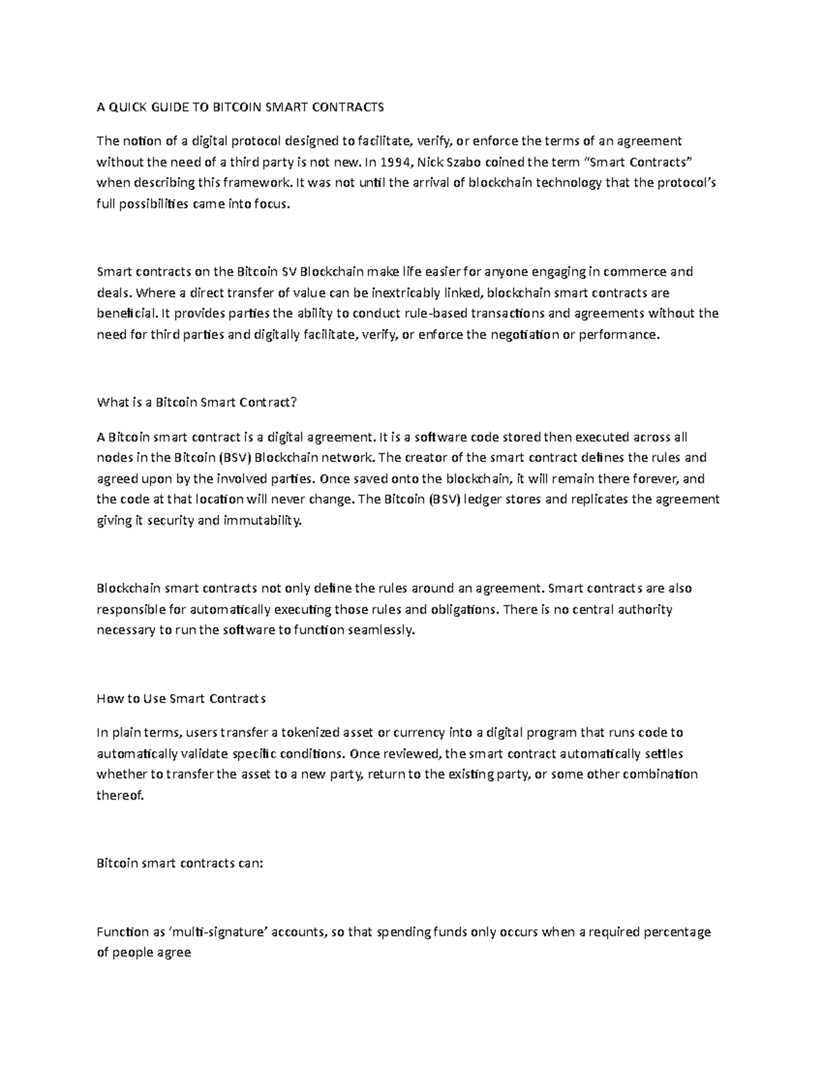A Quick Guide TO Bitcoin Smart Contracts - A QUICK GUIDE TO BITCOIN ...