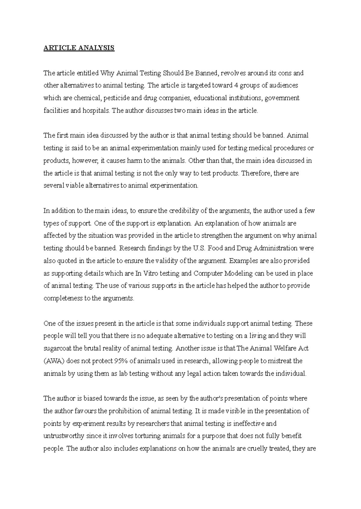Article Analysis - nothing - ARTICLE ANALYSIS The article entitled Why ...