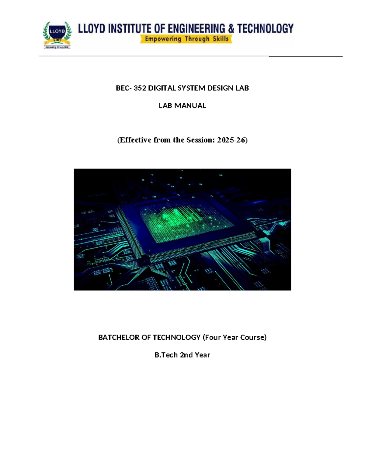 352 DIGITAL SYSTEM DESIGN LAB MANUAL - B.Tech 2nd Year - Studocu