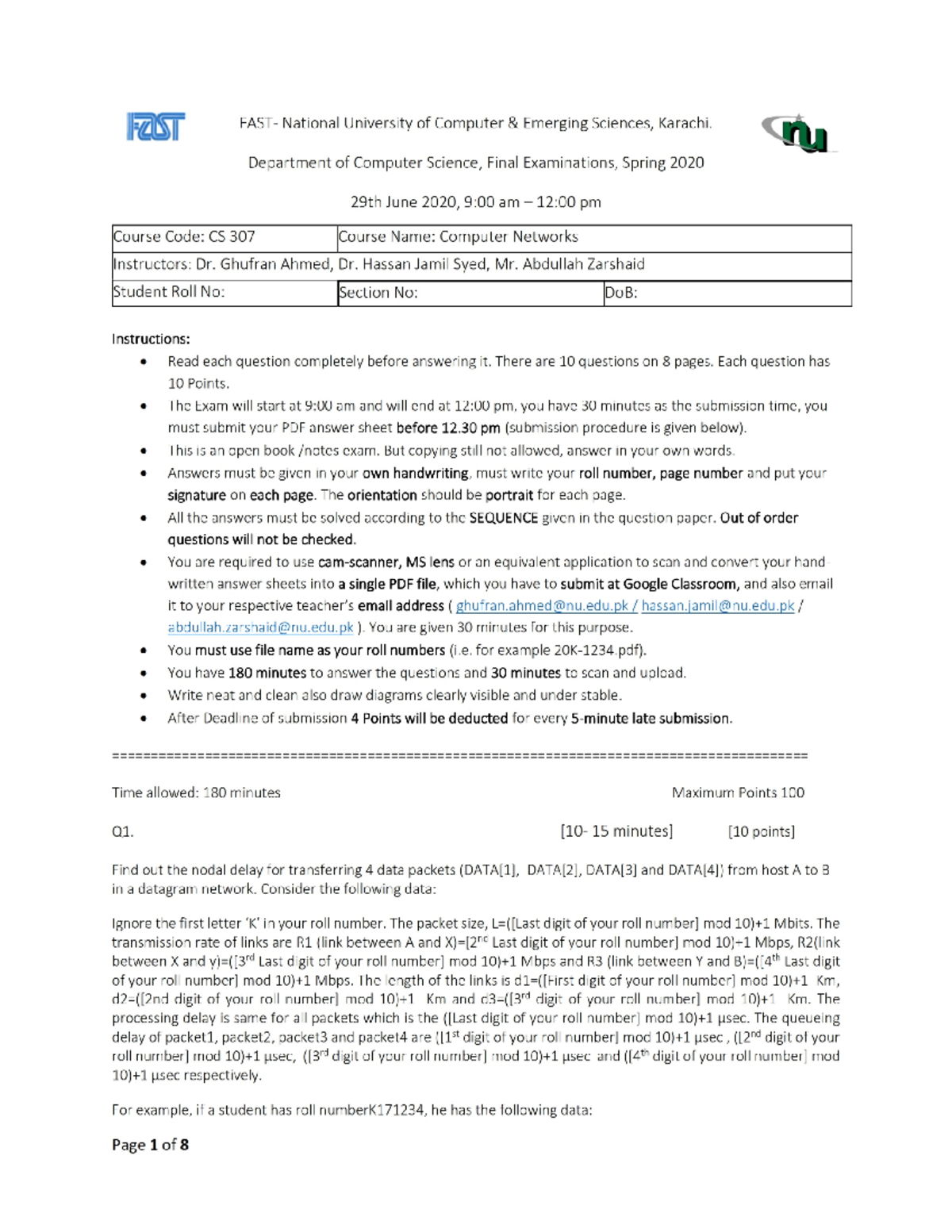 CN Final Exam Past Paper 2020 - Studocu