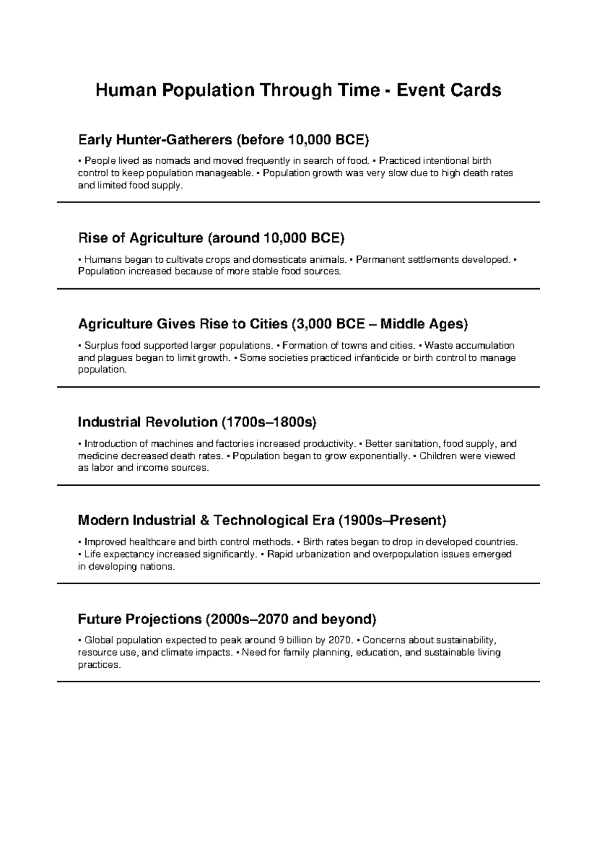 Human Population Timeline Cards: From Nomads to Modern Era - Studocu
