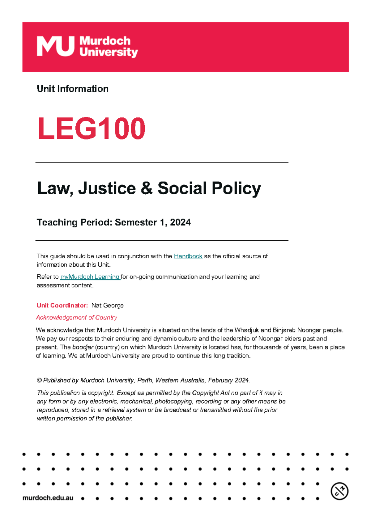 LEG100 Unit Guide - Unit Information LEG Law, Justice & Social Policy ...