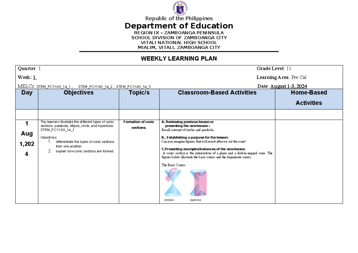 Weekly-learning-plan - Department of Education REGION IX – ZAMBOANGA ...