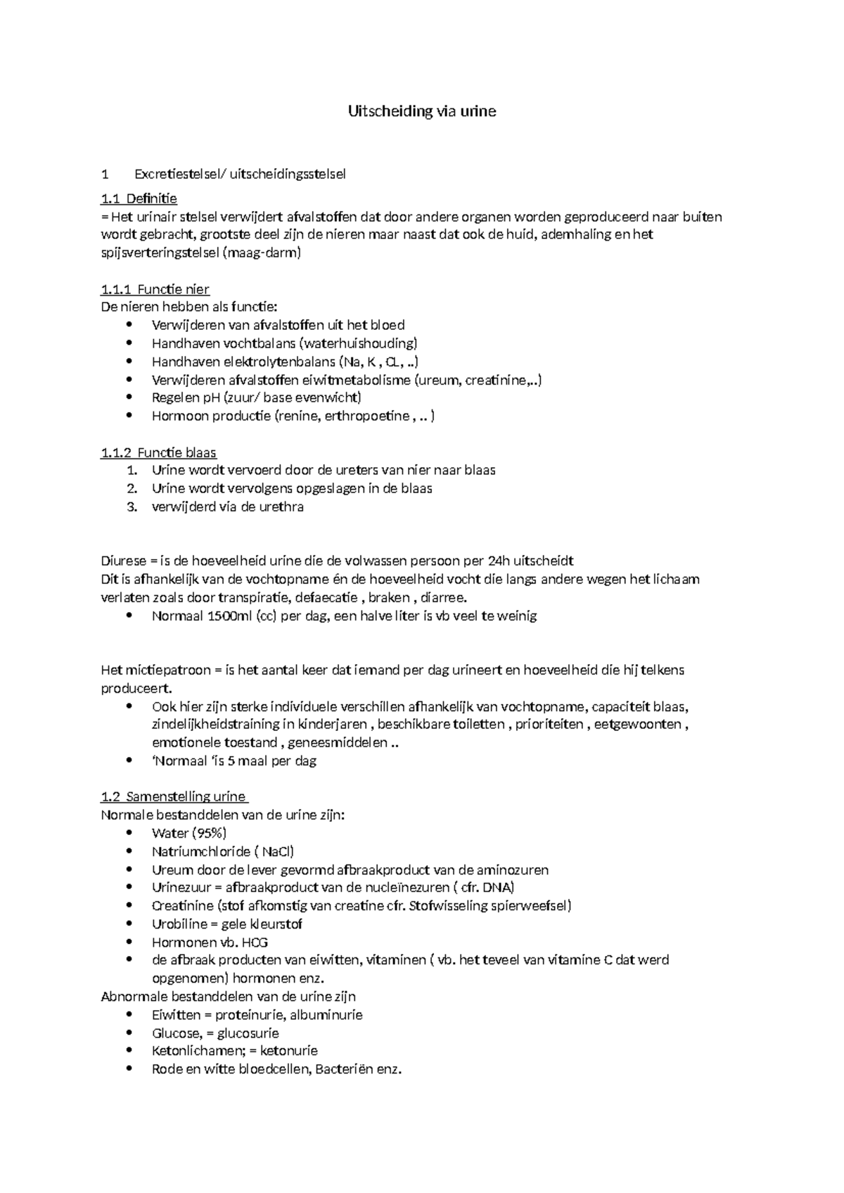 Zorgen aan het uitscheidingsstelsel - Uitscheiding via urine 1 ...