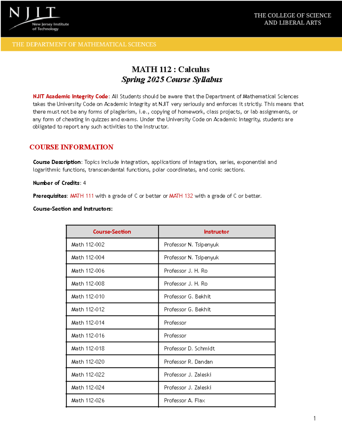 MATH 112 Syllabus: Calculus - Spring 2025 Course Details - Studocu