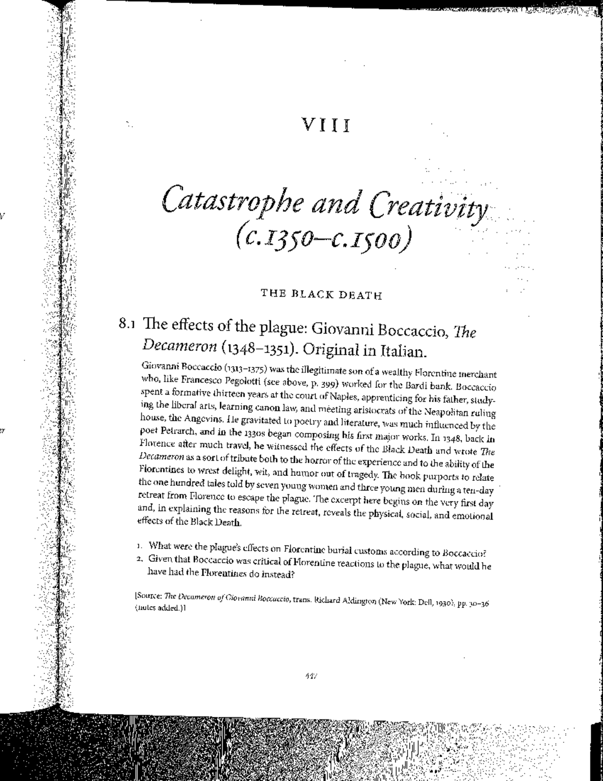 Boccaccio, Decameron; ibn Battuta, Travels (excerpts on the plague ...