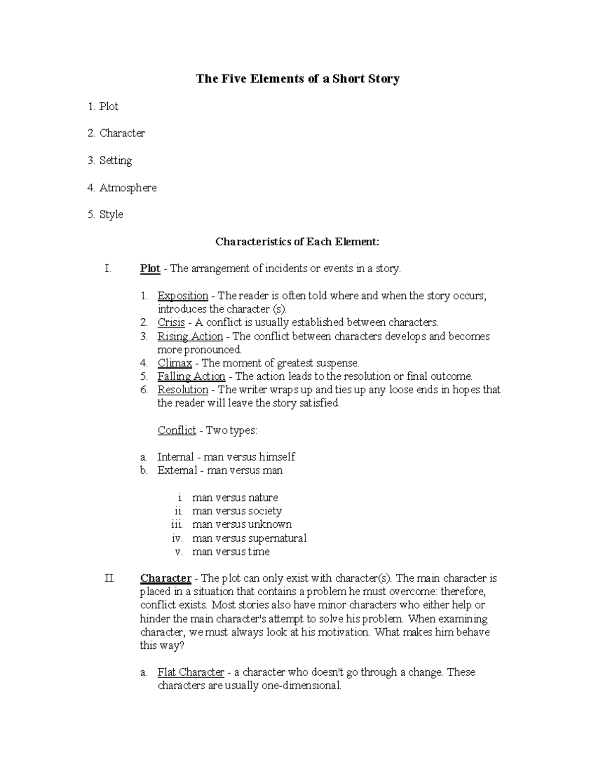 Literature Elements of a short story - The Five Elements of a Short ...