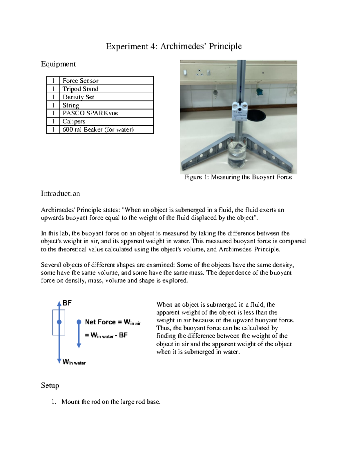 Experiment 4: Archimedes Principle and Buoyant Force Analysis - Studocu
