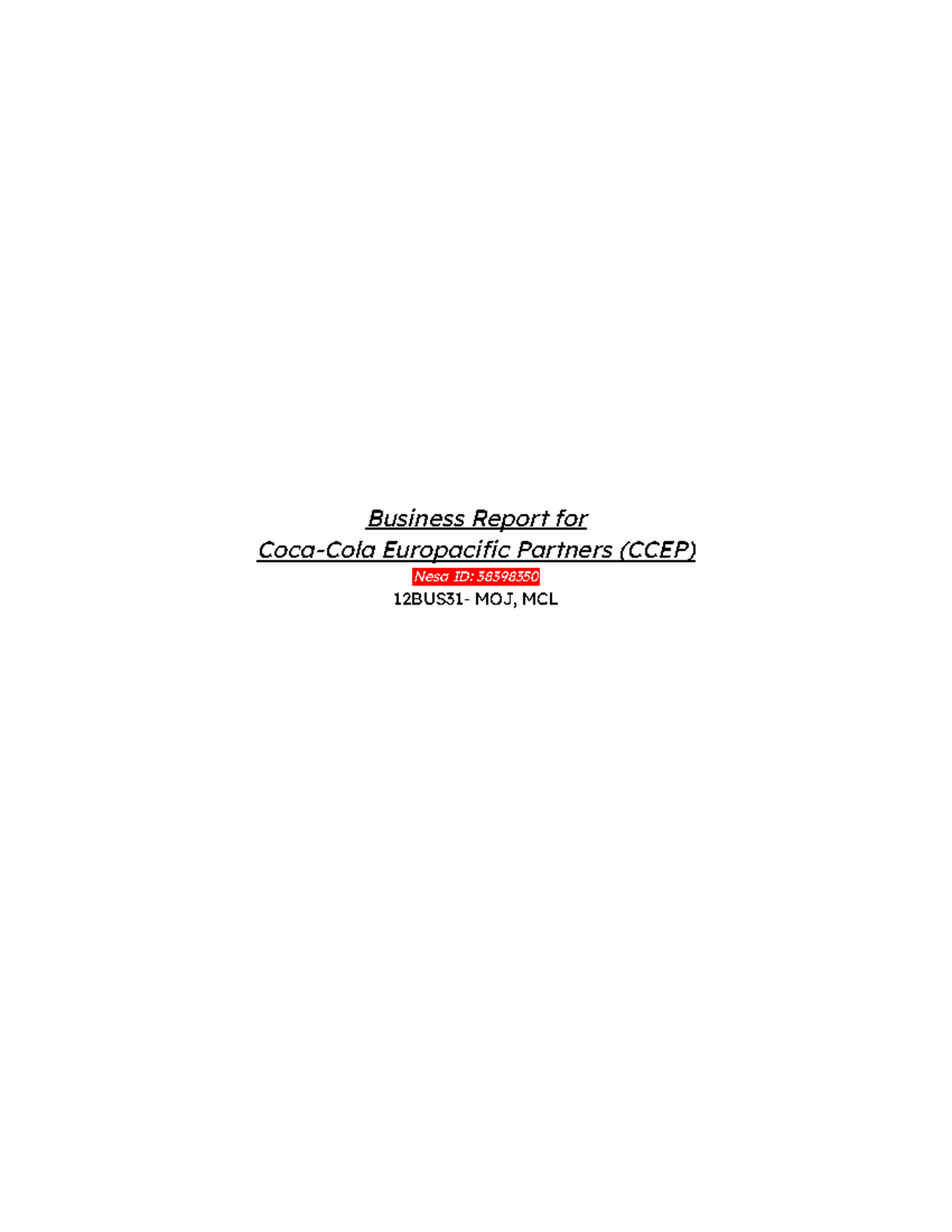 Business Report on CCEP Operations & Strategies (CCEP) - Studocu