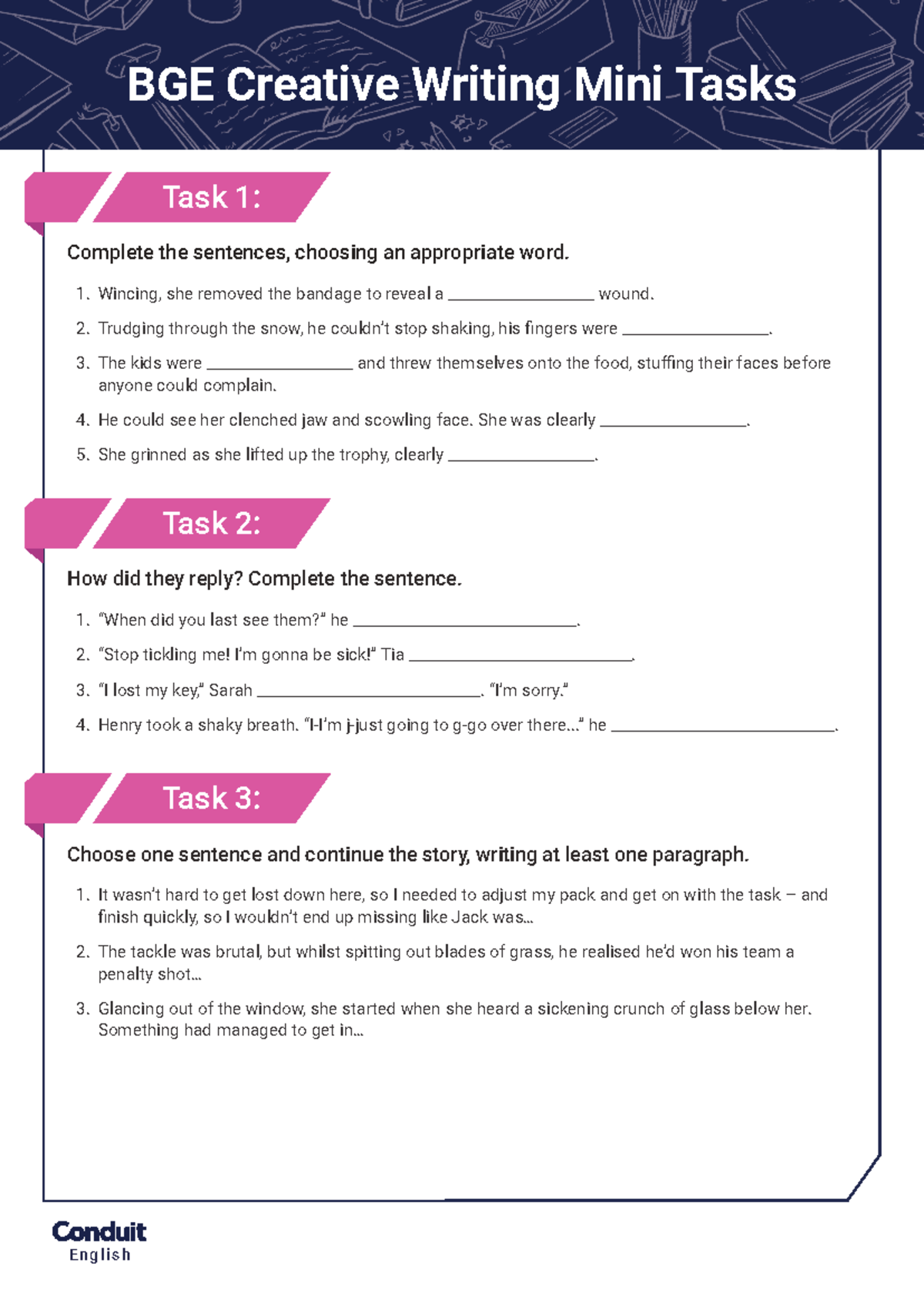 BGE Creative Writing Mini Tasks: Sentence Completion & Story ...